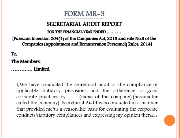 SECRETARIAL AUDIT UNDER COMPANIES ACT 2013 | Corpind Cart